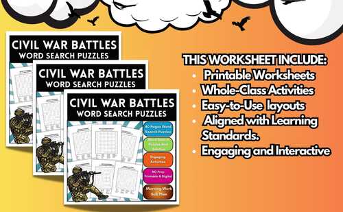 Fun Civil War Battles Word Search Activities Morning Work 4th,5th,6th ...