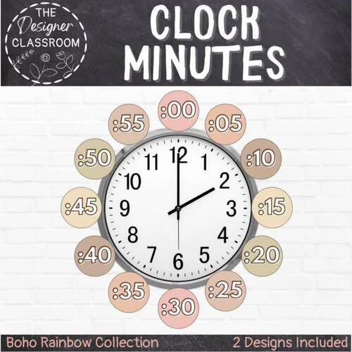 Clock Minutes | Boho Rainbow Classroom Decor by The Designer Classroom