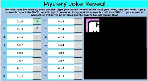 Multiplication - 1 digit - Math Mystery Picture Reveal - Joke - Set 2