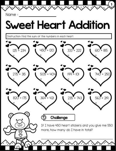 Valentine's Day 3rd Grade Math Activity Pack | 20 Skills-Based Worksheets