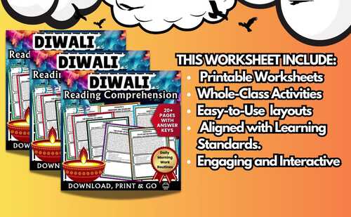 Nonfiction Diwali Reading Comprehension Activity Worksheets 3rd,4th,5th ...