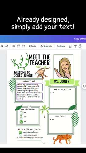 Meet the Teacher Editable Template – CAMPING theme - Teacher Info Back ...