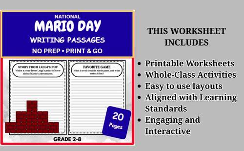 National Mario Day Writing Prompts | Classroom Activities | Grades 2–8