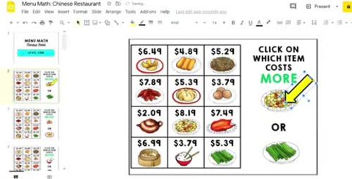 Life Skills - Menu Math - Money - Budget - Dollar Up - GOOGLE - Unit 6