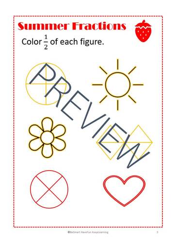 Summer Fractions Worksheets for 2nd and 3rd Grade - Halves / Thirds ...