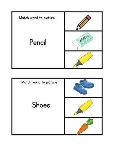 Match word to picture task cards for elementary, autism and special ...