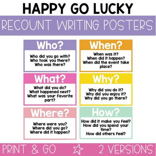 Recount Writing Posters / English Posters / Happy Go Lucky | TPT