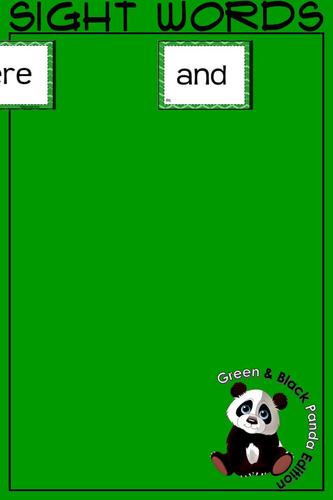 SIGHT WORDS PK - 3 WORD WALL CARDS Green Black Panda Theme Editable