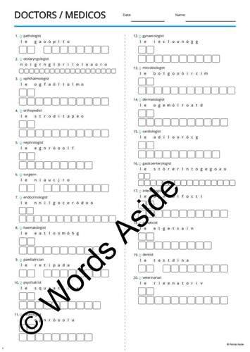 Spanish English Bilingual Vocabulary Worksheets Cards Puzzles Games DOCTORS