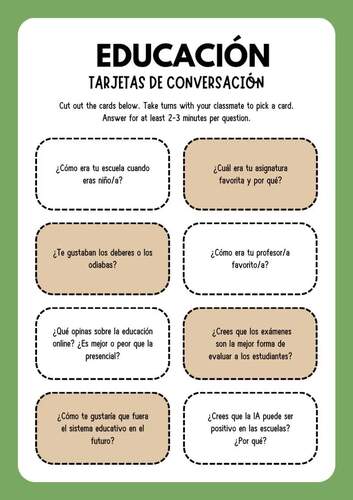 EDUCATION CONVERSATION CARDS EDUCACIÓN TARJETAS CONVERSACIÓN | TPT