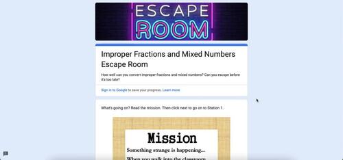 Improper Fractions and Mixed Numbers Escape Room (Digital or Paper)
