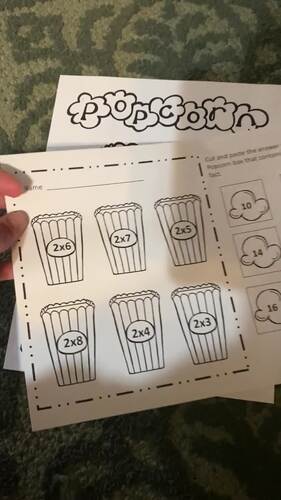 Multiplication, Multiples of 2, Cut & Paste, Color Code, Popcorn Theme,
