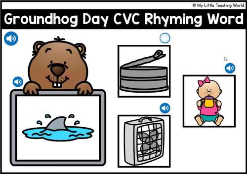 Groundhog Day CVC Rhyming Word Boom Cards | Distance Learning | TpT