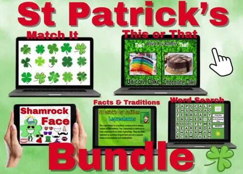 St Patricks Day Bundle Boom Cards™ Activities March Would You Rather I Spy