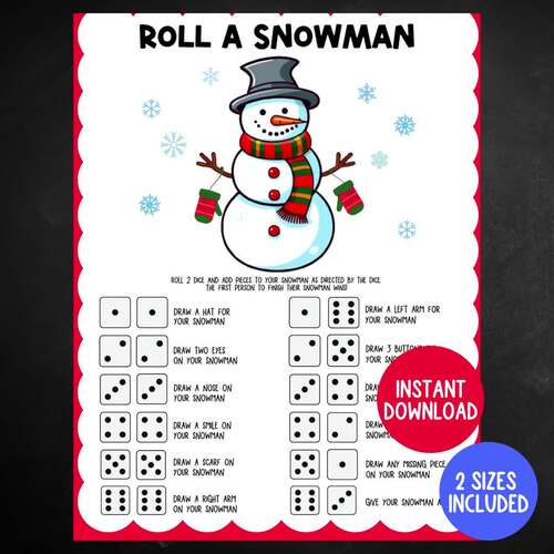 Classroom Winter Game, Printable Roll A Snowman Game, Classroom Community