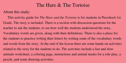 The Hare and the Tortoise Activity Guide with Story Crafts Role-play