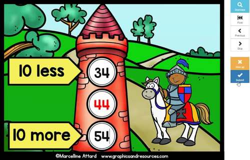 BOOM CARDS MATH ACTIVITY 1ST GRADE 10 MORE & 10 LESS JULY DIGITAL GAME TASK
