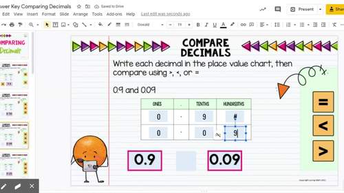 Comparing Decimals for Google Classroom 4.NF.7 by Loving Math | TPT