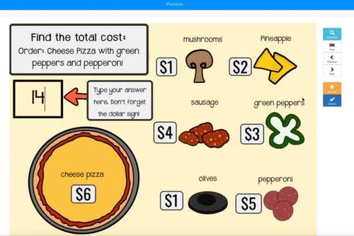 Pizza Menu Math Whole Number Boom Cards™ Digital Task Cards Centers!