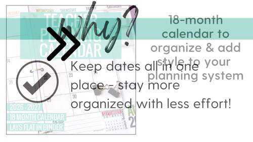 2026-2027 Printable Teacher Planning Calendar Template by KindergartenWorks