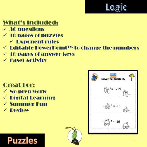 End of the Year Summer Properties of Exponents with Logic Puzzles in ...
