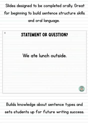 Sentence Types for Kindergarten - Aligned to The Writing Revolution