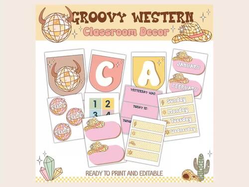 Editable Groovy Western Calendar & Weather | Retro Morning Meeting