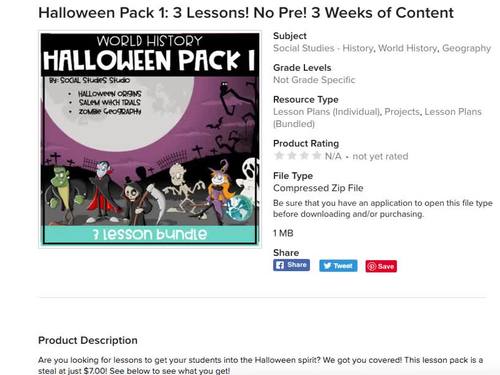 Halloween Pack 1: 3 Lessons! No Pre! 3 Weeks of Content | TPT