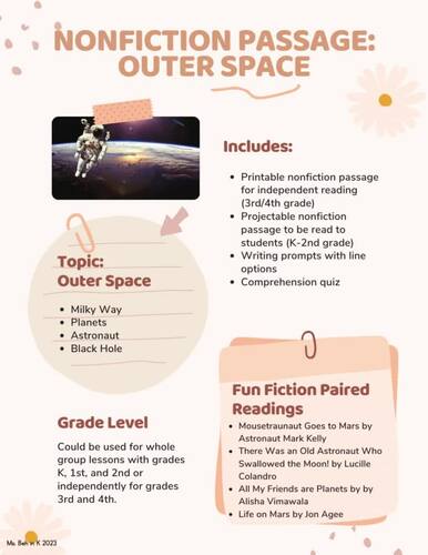 Outer Space (Nonfiction Passage, Writing Prompts, & Comprehension Check)