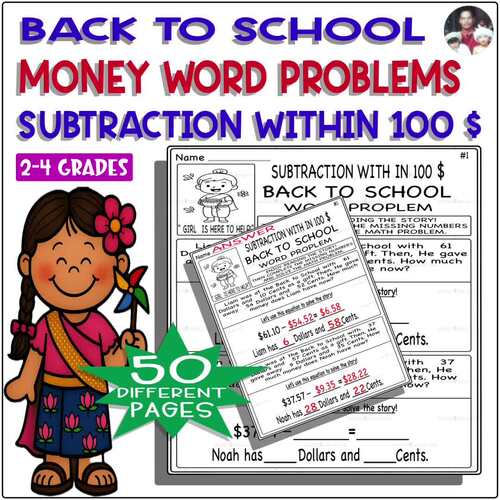 Back to School Money Math Problem Subtraction within 100 Easy Practice ...