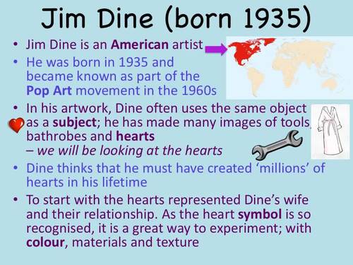 Heart themed valentines art lesson with Jim Dine link by felttippen