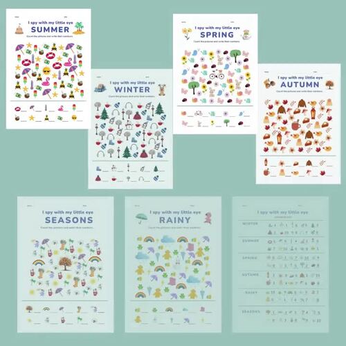 6 Pages Count the pictures and Write Number with answer | Seasons by ...