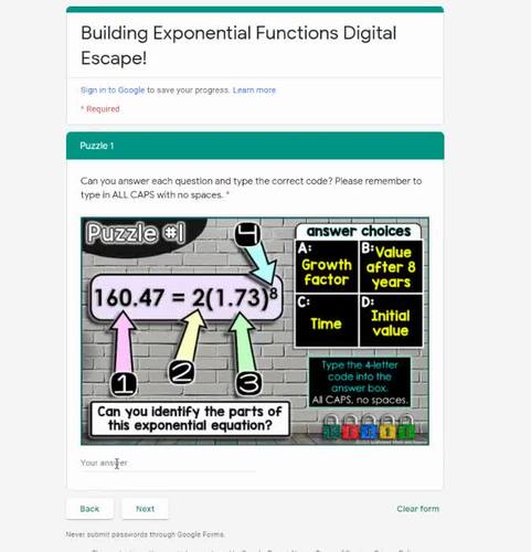 Building Exponential Functions Digital Math Escape Room | TPT