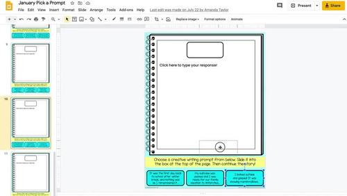 Digital Writing Prompts | January Writing Prompts for Google | TPT