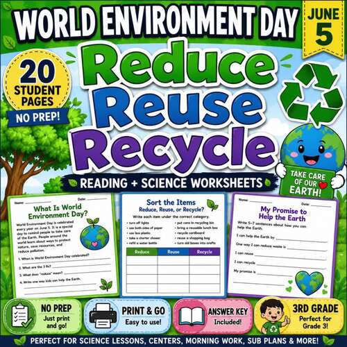 World Environment Day Activities | Reduce Reuse Recycle Worksheets
