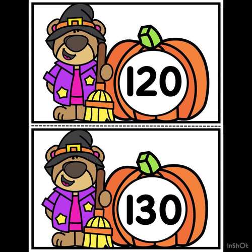 Halloween Witchy Bear Skip Counting by 10’s Practice Cards | Numbers 0–200