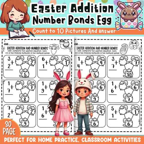Math Addition Number Bonds Egg within 10, Easter Math Worksheets