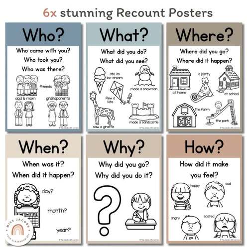 Recount Writing Posters and Prompts | Modern Ocean English Classroom Decor