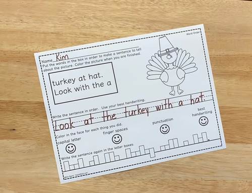 Sentence Writing Scrambled Sentences Grades 1-2 Thanksgiving Writing ...