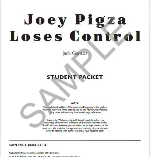 Joey Pigza Loses Control Novel Units® Student Packet Novel Study