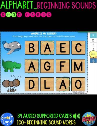 Alphabet Beginning Sound practice digital cards by Smart Land Printables