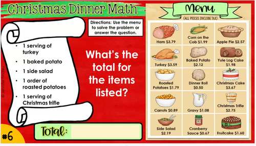 Christmas Math - Digital Christmas Math Activity - Christmas Dinner ...