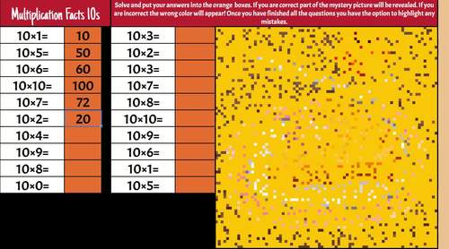 Multiplication Facts (10s) Thanksgiving and Fall Math Pixel Art | TPT