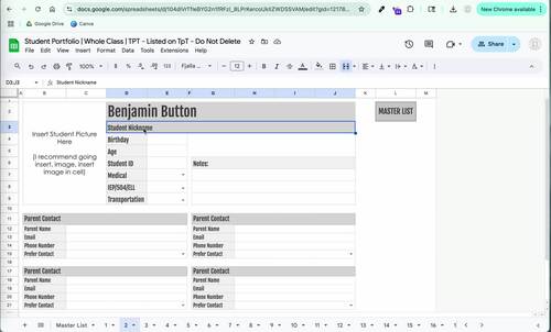 Student Portfolio | Google Sheets | Digital by Virtually Endless
