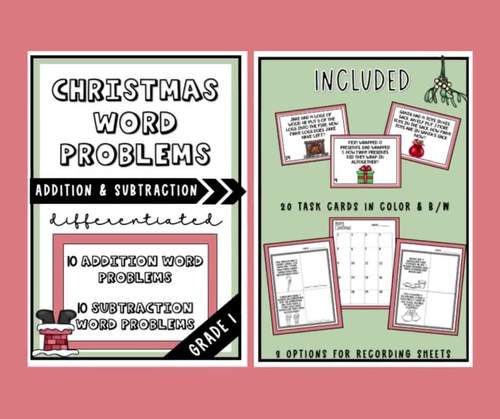 Christmas Addition and Subtraction Word Problems, First Grade | TPT