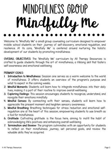 MINDFULNESS ACTIVITIES Small Group Counseling Curriculum - Mindfulness ...