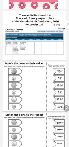 Grade 2 & Grade 3 CANADIAN MONEY Financial Literacy PRINTABLES!