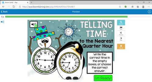 Telling Time Quarter Hour 15 Minutes Winter BOOM Cards Clock Reading ...