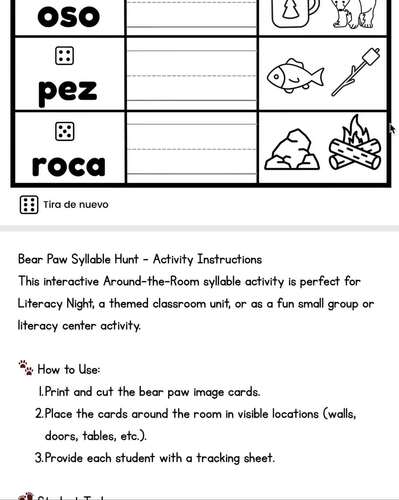 Literacy Night Camping Theme – Spanish Syllable Hunt + Vocabulary ...