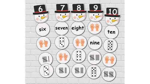 Snowman Numbers 1-10 Matching Activity. Toddler Sort and Match Game.